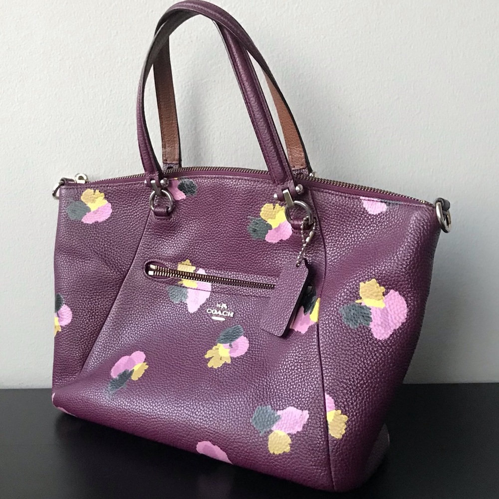 Coach Prairie Floral Print Leather Purple Plum Satchel - Gem